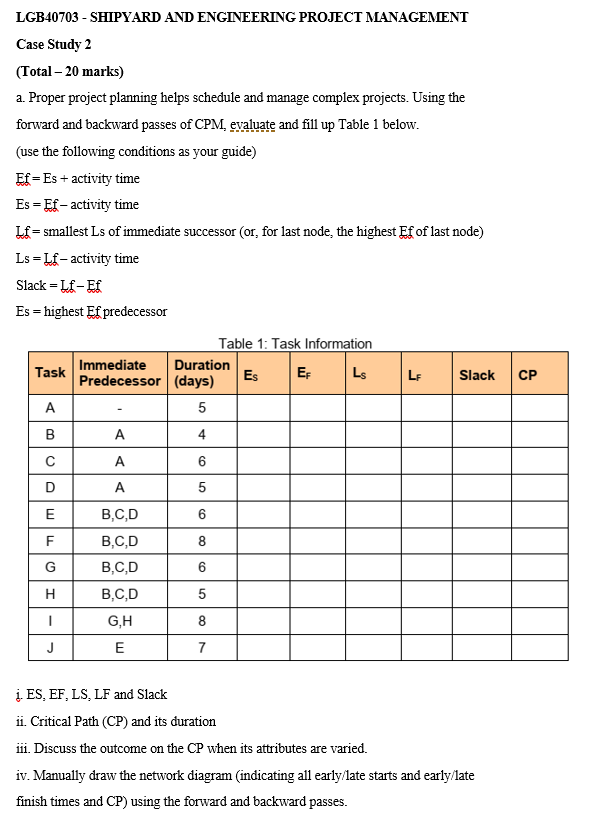 Solved LGB40703 - SHIPYARD AND ENGINEERING PROJECT | Chegg.com