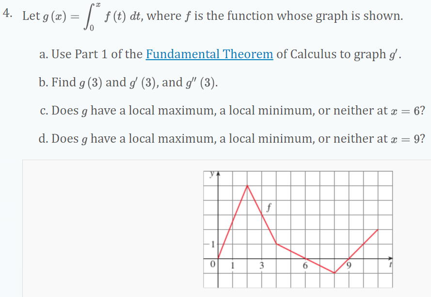 Solved 4. Let g(x)=∫0xf(t)dt, where f is the function whose | Chegg.com Solved 4. Let g(x)=∫0xf(t)dt, where f is the function whose | Chegg.com