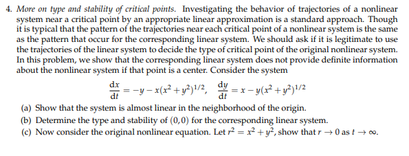 Solved 4. More on type and stability of critical points. | Chegg.com