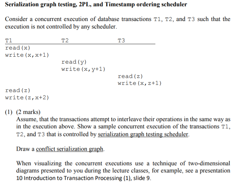 Solved Serialization graph testing, 2PL, and Timestamp | Chegg.com