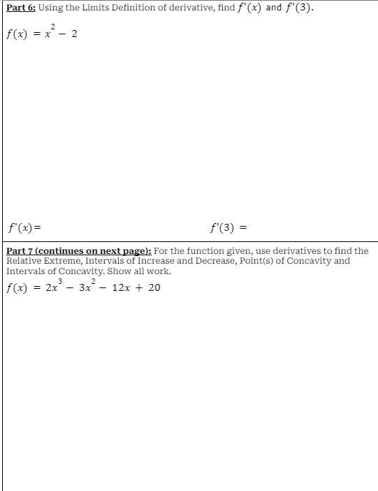 Solved Part 6: Using the Limits Definition of derivative, | Chegg.com