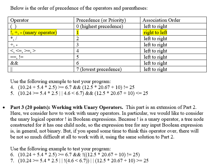 Part 1 (100 points): Binary Expression Trees. For | Chegg.com