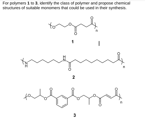 Solved For polymers 1 to 3 , identify the class of polymer | Chegg.com