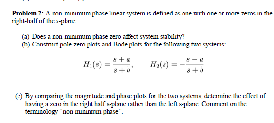 Solved Problem 2 A Non Minimum Phase Linear System Is 1928