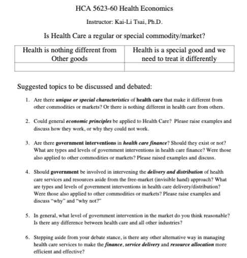 Solved Please discuss "If health care a regular or special | Chegg.com