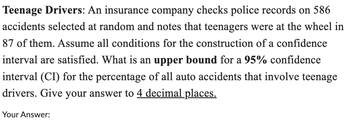 Solved Teenage Drivers: An insurance company checks police | Chegg.com