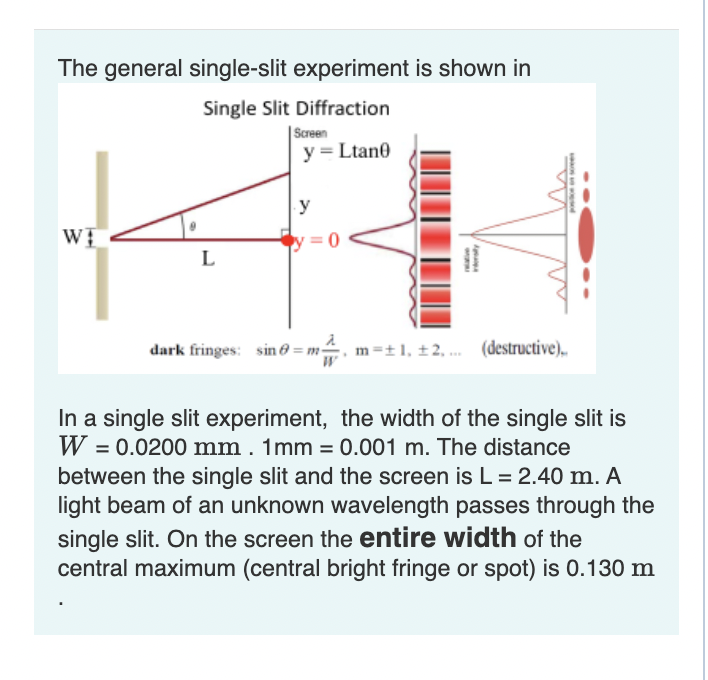 Solved In a single slit experiment, the width of the single | Chegg.com
