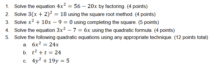 Solved 1. Solve the equation 4x2=56−20x by factoring. ( 4 | Chegg.com