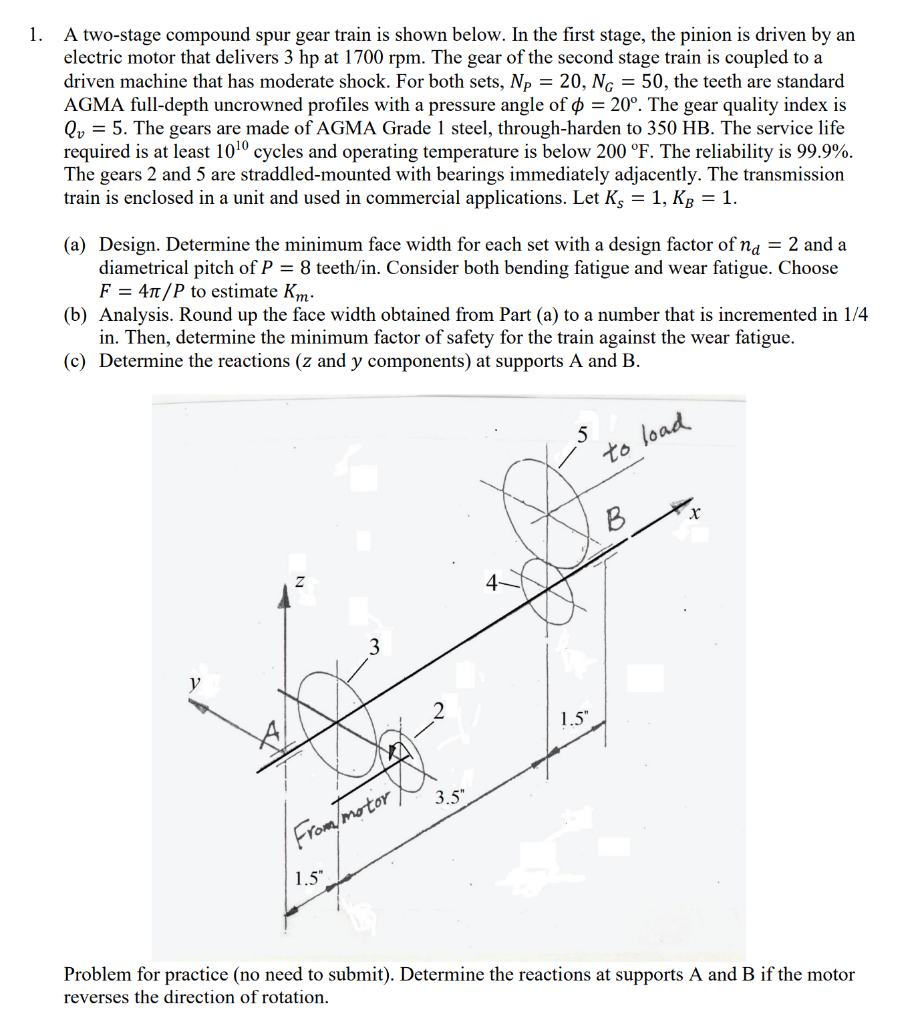 1. A two-stage compound spur gear train is shown | Chegg.com