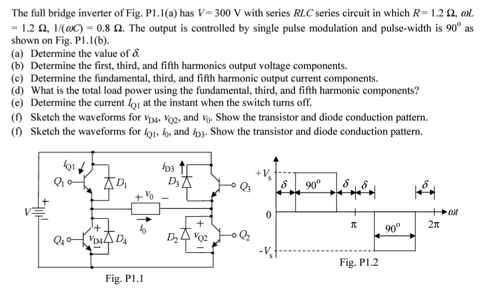 Solved The full bridge inverter of Fig. P1.1(a) has V 300 V | Chegg.com
