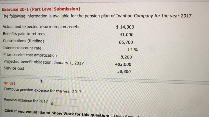 Solved Exercise 20-1 (Part Level Submission) The following | Chegg.com