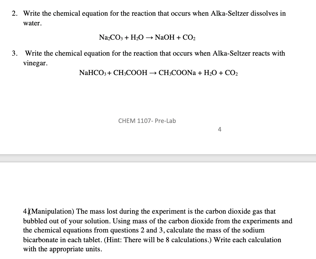 2. Write the chemical equation for the reaction that | Chegg.com