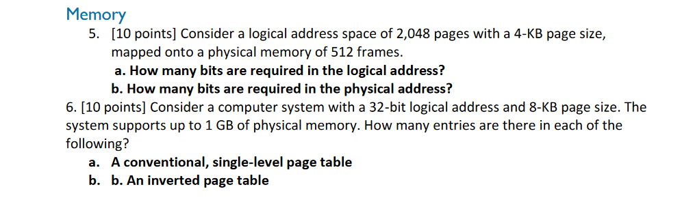 Solved Memory 5. [10 points] Consider a logical address | Chegg.com