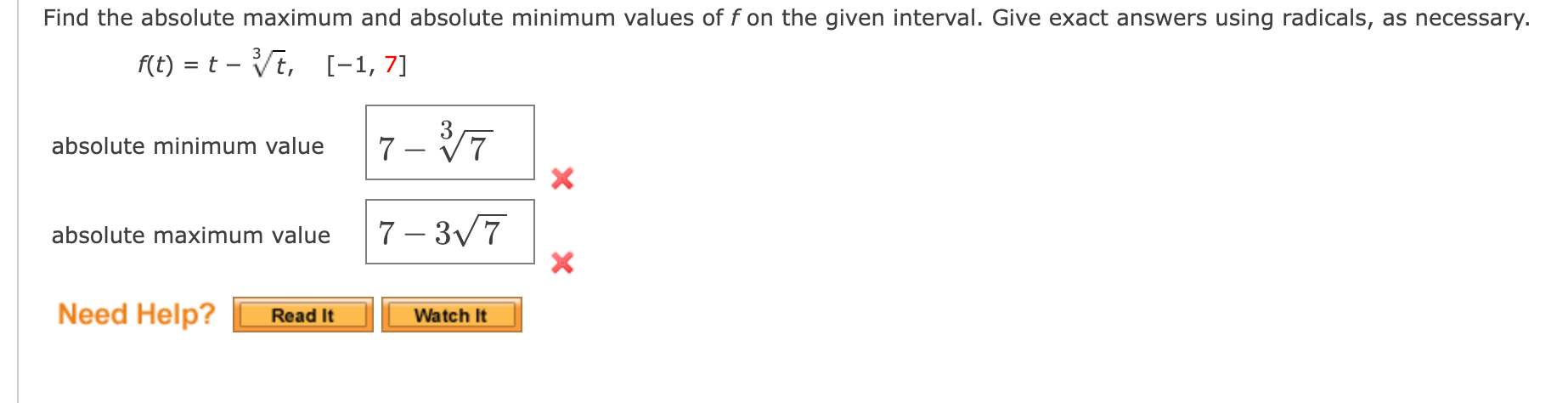 Solved Find the absolute maximum and absolute minimum values | Chegg.com