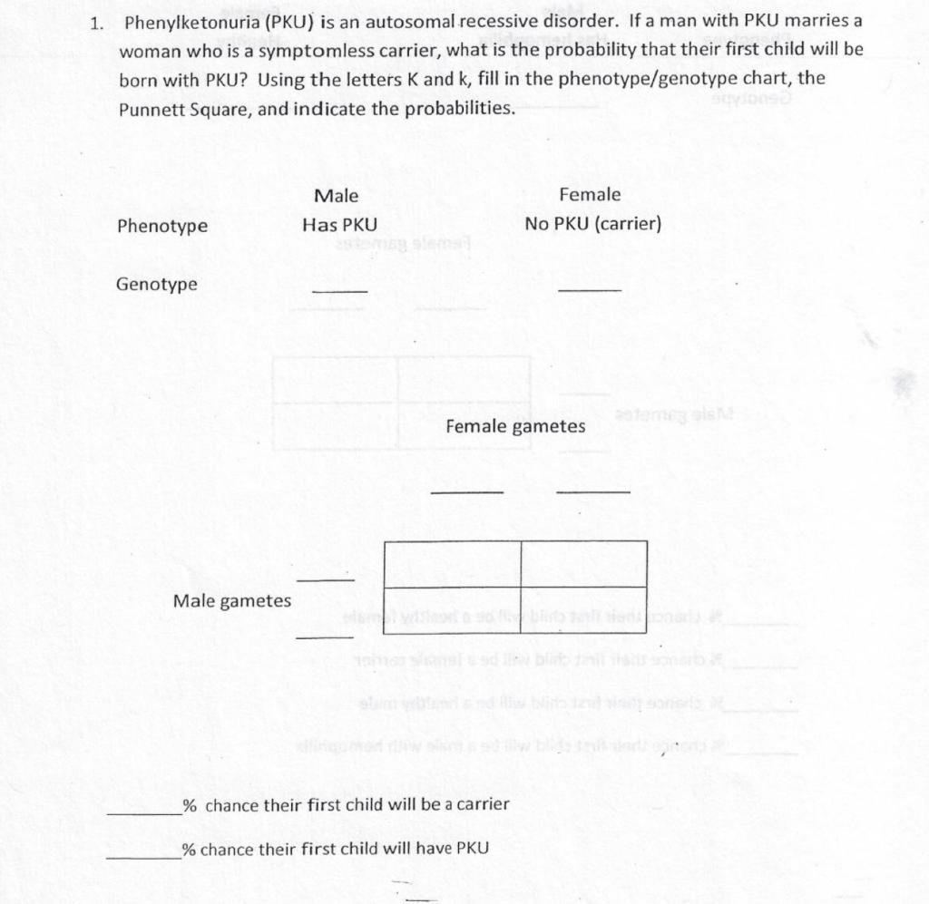 Solved 1. Phenylketonuria (PKU) is an autosomal recessive | Chegg.com