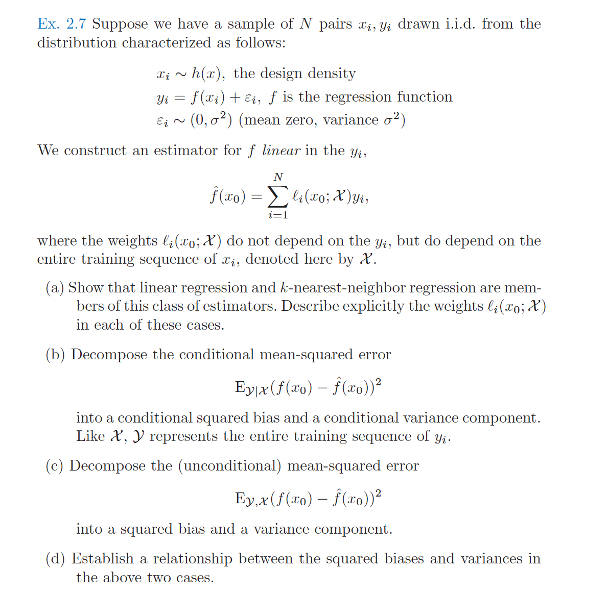 Solved Ex. 2.7 Suppose we have a sample of N pairs xi,yi | Chegg.com