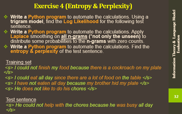 Solved Exercise 4 (Entropy \& Perplexity) * Write a Python | Chegg.com