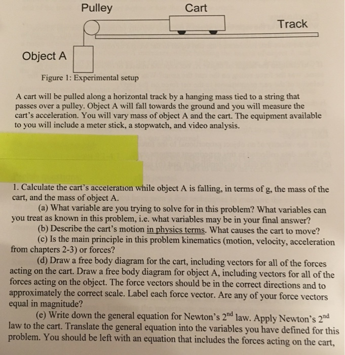 Solved Pulley Cart Track Object A Figure 1: Experimental | Chegg.com