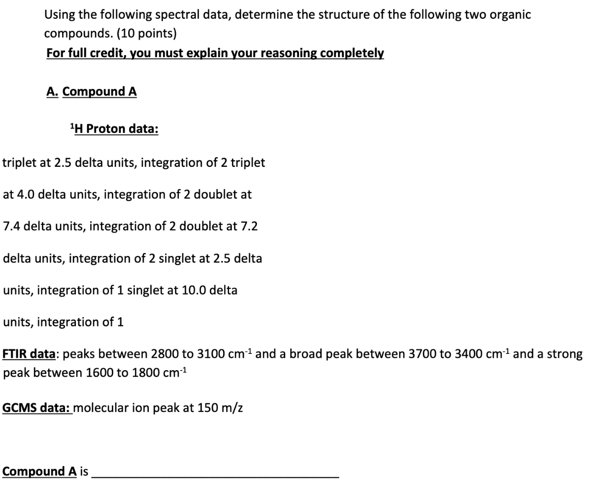 Solved Using the following spectral data, determine the | Chegg.com