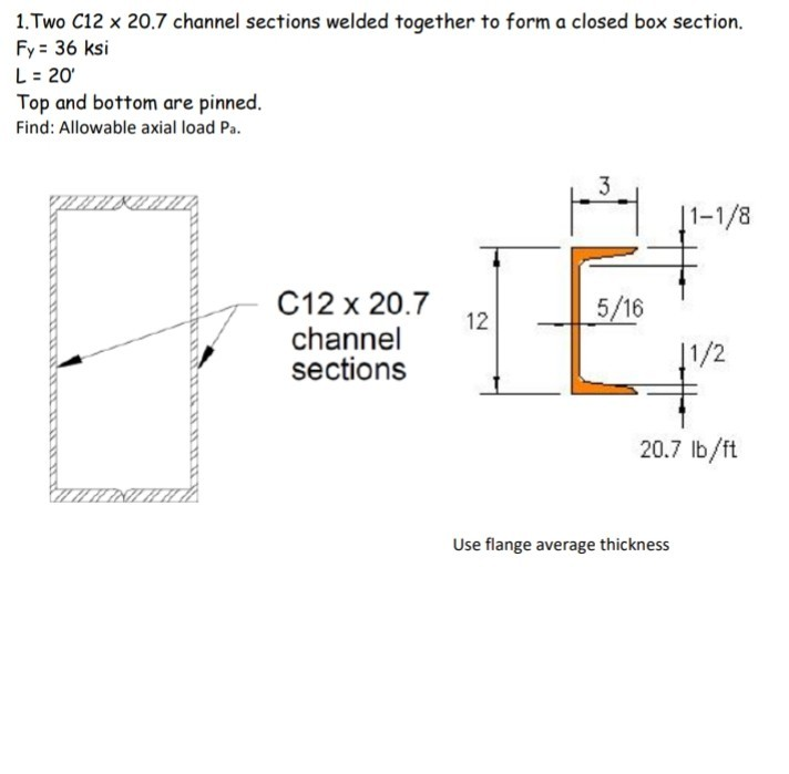 Solved 1.Two C12 x 20.7 channel sections welded together to | Chegg.com