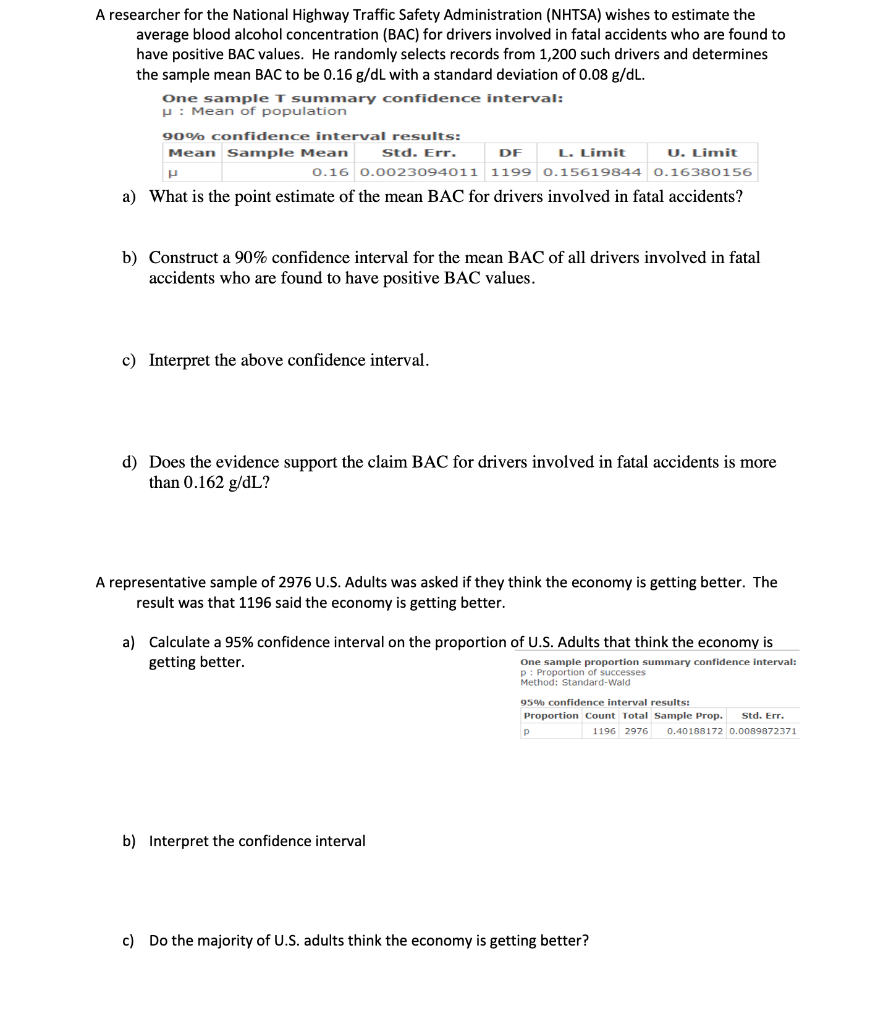 Solved A researcher for the National Highway Traffic Safety | Chegg.com
