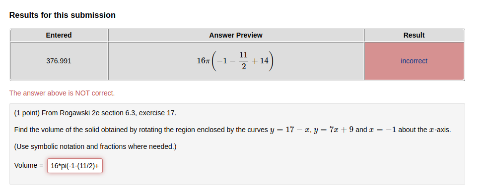Solved I used the Washer Method from Calc 2 to solve this | Chegg.com