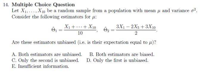 Solved 14. Multiple Choice Question Let X1,..., X10 be a | Chegg.com