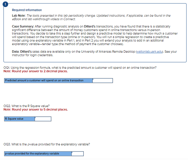 Required Information Lab Note: The tools presented in | Chegg.com