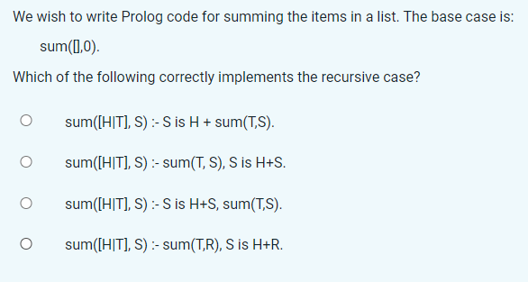 Solved We wish to write Prolog code for summing the items in | Chegg.com