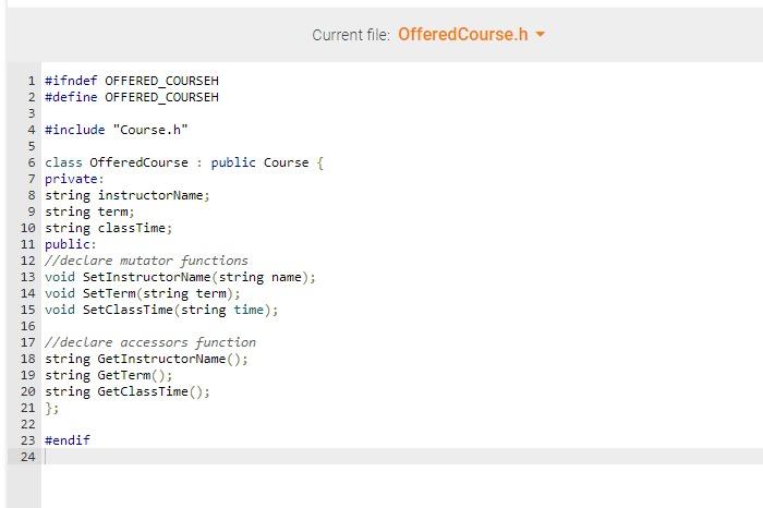 Solved Given maino, derine a course base class with | Chegg.com