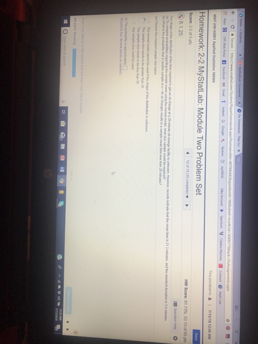 Solved Math Lab Homework: 2-2 MyStatLab: Module Two Problem | Chegg.com