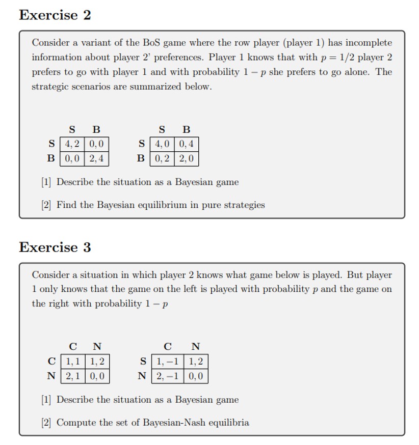 Solved Exercise 2Consider a variant of the BoS game where | Chegg.com