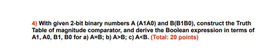 Solved 4 With Given 2 Bit Binary Numbers A A1a0 And 