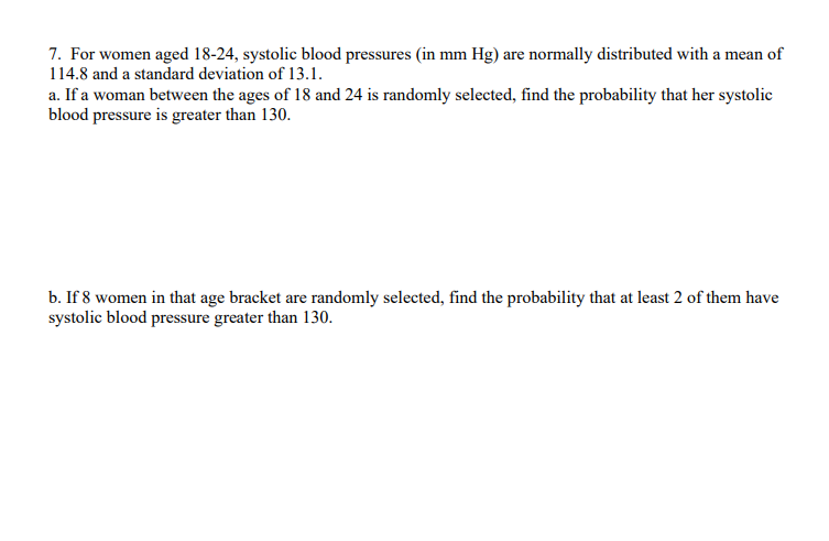 Solved For women aged 18-24, ﻿systolic blood pressures (in | Chegg.com