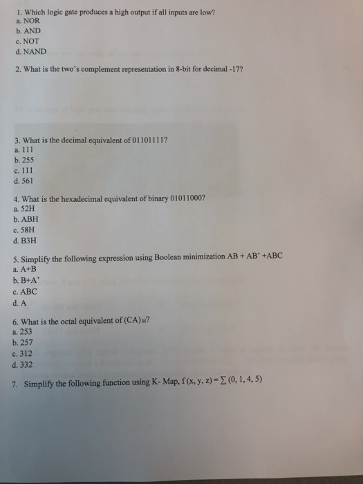 Solved 1. Which logic gate produces a high output if all | Chegg.com