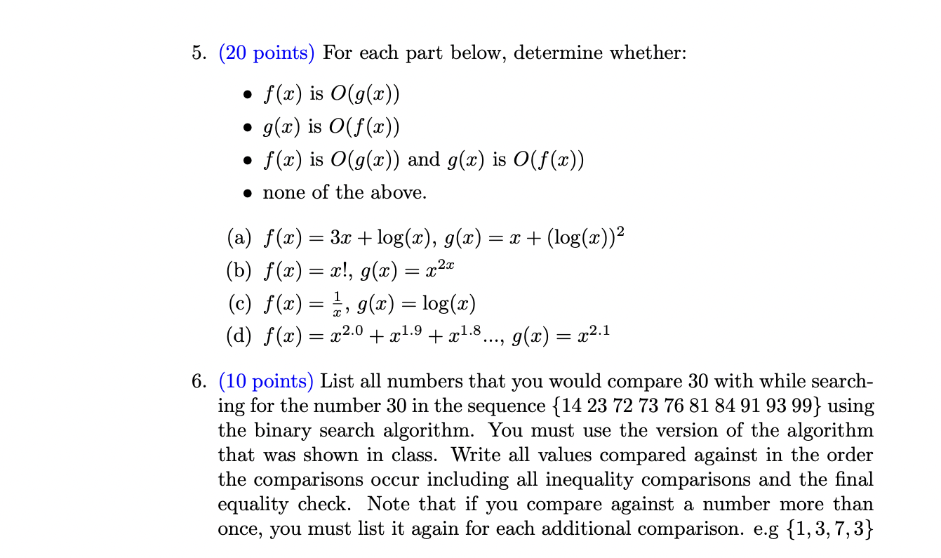 Solved 5. (20 points) For each part below, determine | Chegg.com