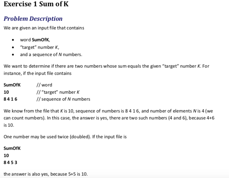 Solved Exercise 1 Sum of K Problem Description We are given | Chegg.com