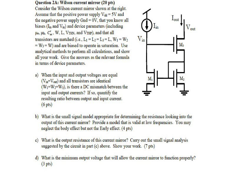 Solved Lout Iin Vout Vin M3 Question 2A: Wilson current | Chegg.com