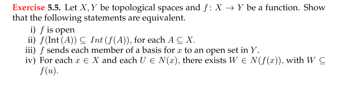Solved Exercise 5.5. ﻿Let x,Y ﻿be topological spaces and | Chegg.com
