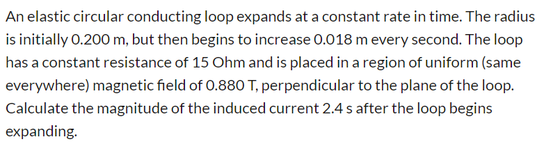 Solved An elastic circular conducting loop expands at a | Chegg.com