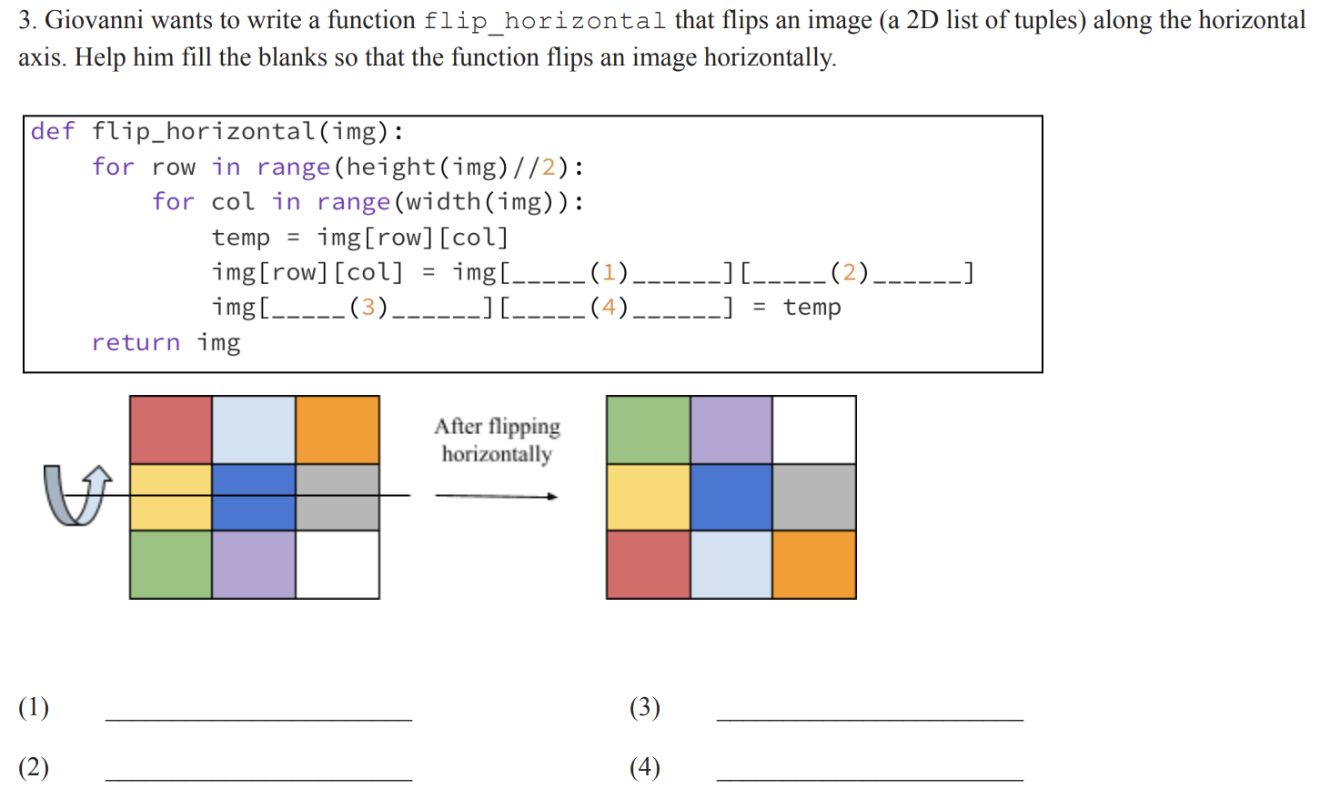 Solved 3. Giovanni wants to write a function flip horizontal | Chegg.com
