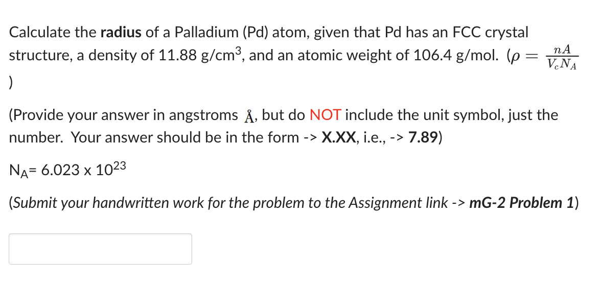 Solved Calculate the radius of a Palladium (Pd) atom, given | Chegg.com
