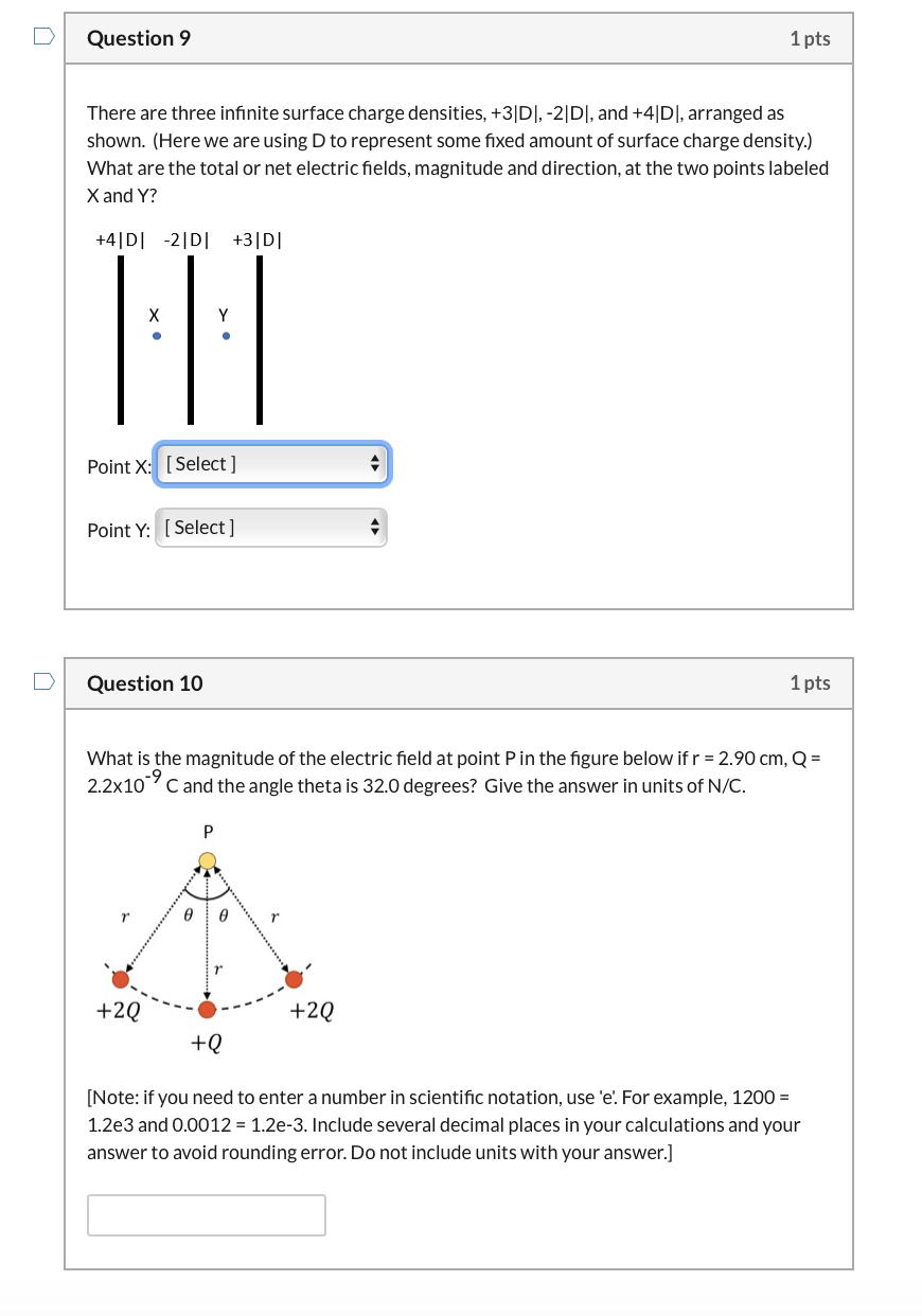 Solved Question 9 1 pts There are three infinite surface | Chegg.com