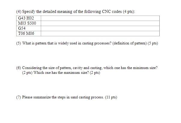 Solved (4) Specify the detailed meaning of the following CNC | Chegg.com