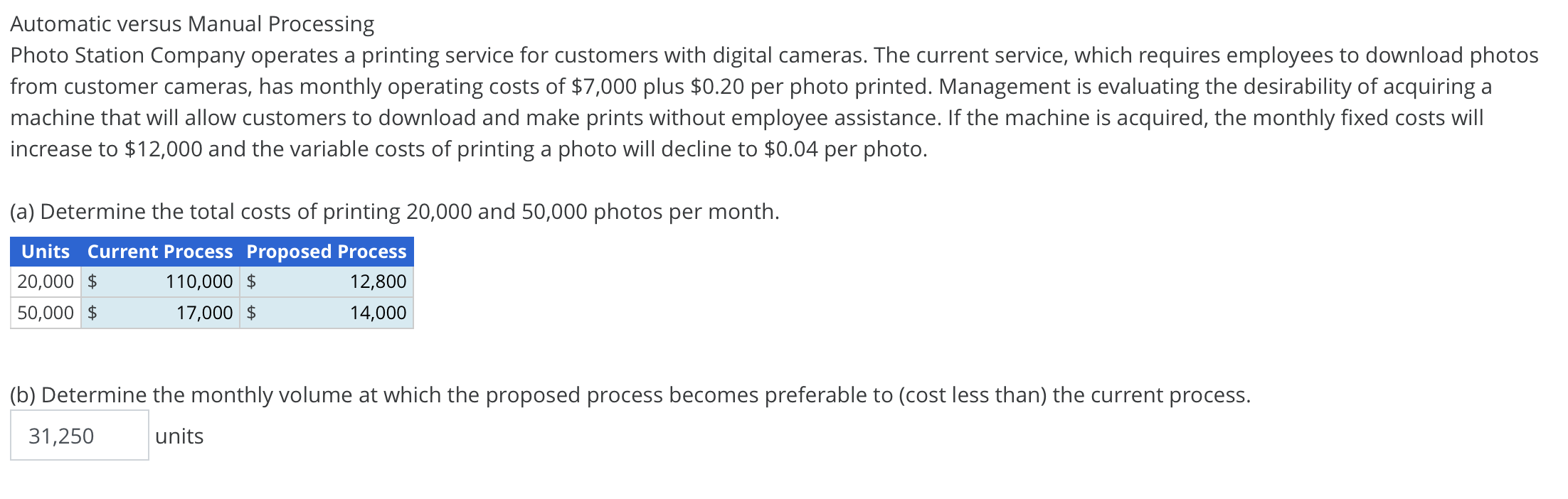 Solved Automatic versus Manual Processing Photo Station | Chegg.com