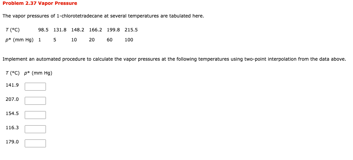 Solved Problem 2.37 Vapor Pressure The vapor pressures of | Chegg.com