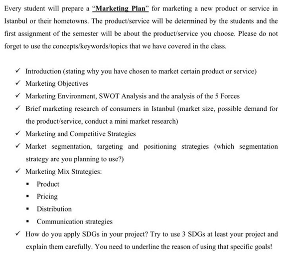Solved Every student will prepare a “Marketing Plan" for | Chegg.com