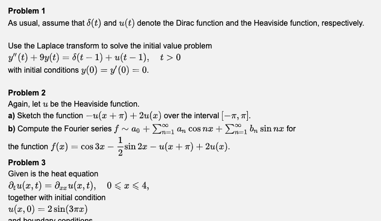 Solved Problem 1 As usual, assume that 8(t) and u(t) denote | Chegg.com