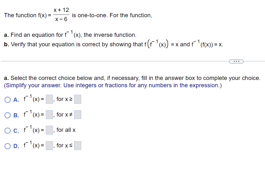 Solved The function \\( f(x)=\\frac{x+12}{x-6} \\) is | Chegg.com