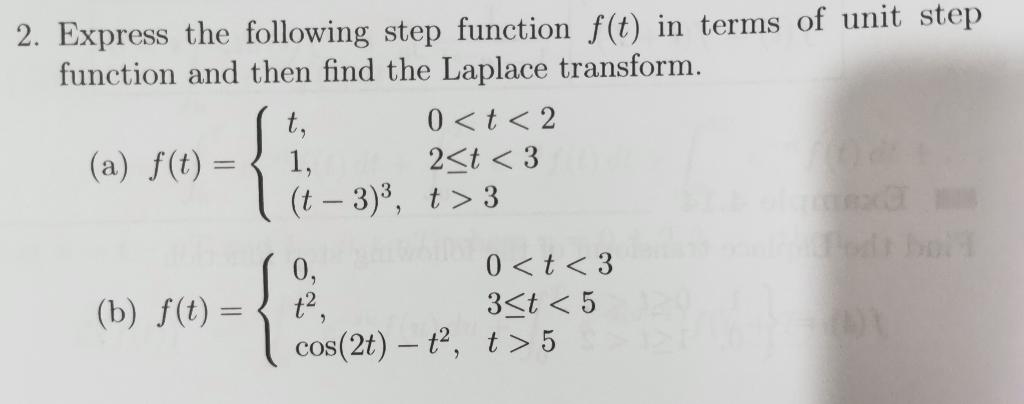 Solved 2. Express the following step function f(t) in terms | Chegg.com